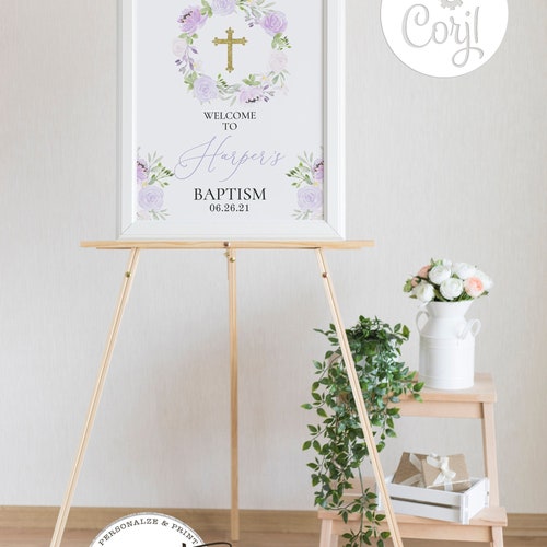 Lavender Baptism Welcome Sign Template Christening/communion - Etsy