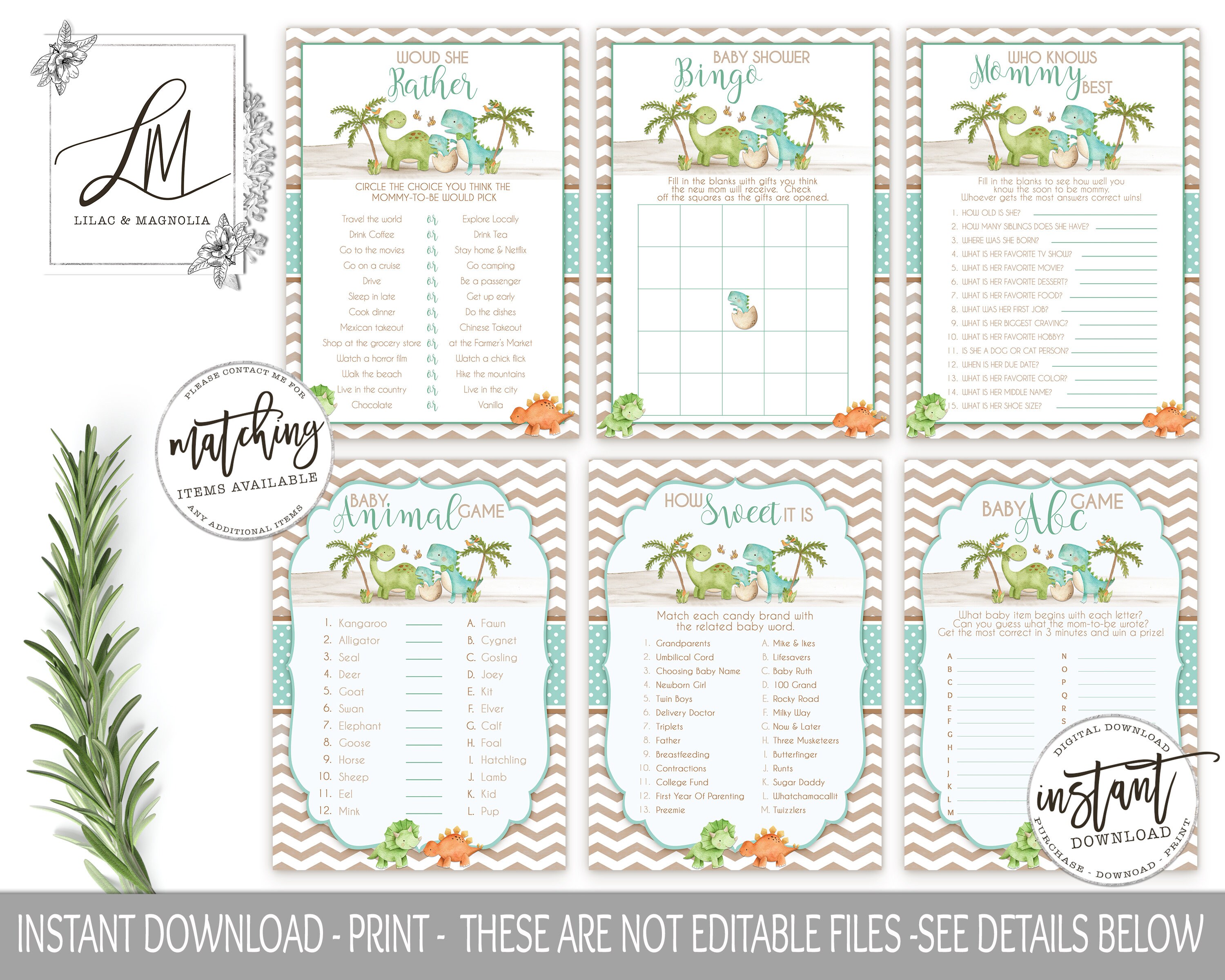 Dinosaur Baby Shower Game Set Baby Dinosaur Baby Shower - Etsy