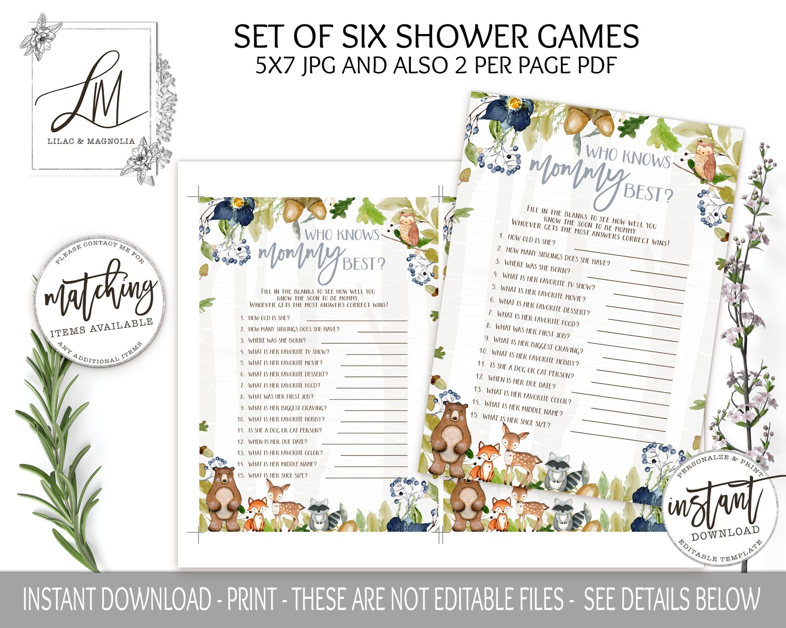 Woodland Animals Baby Shower Game Set Baby ABC Game Emoji - Etsy