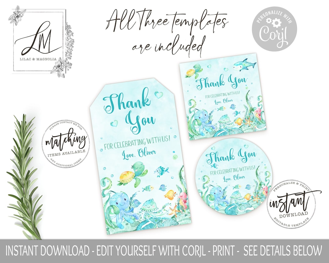 Editable Under the Sea Birthday Favor Tag, Under the Sea Party, Ocean ...