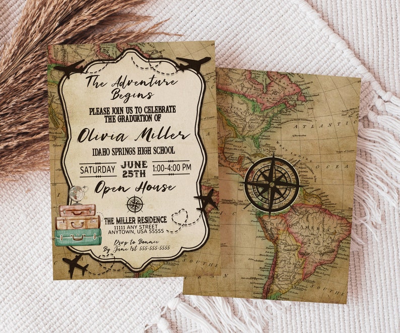 Adventure Awaits Graduation Template, Vintage Antique World Map Travel ...
