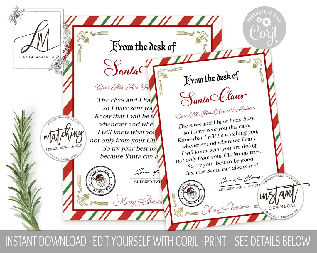 Santa Cam Letter, Editable Template, Printable Santa Letter, Santa ...
