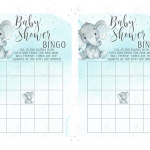 Blue Elephant Baby Shower Game Set, Blue Elephant Baby Shower Bingo ...