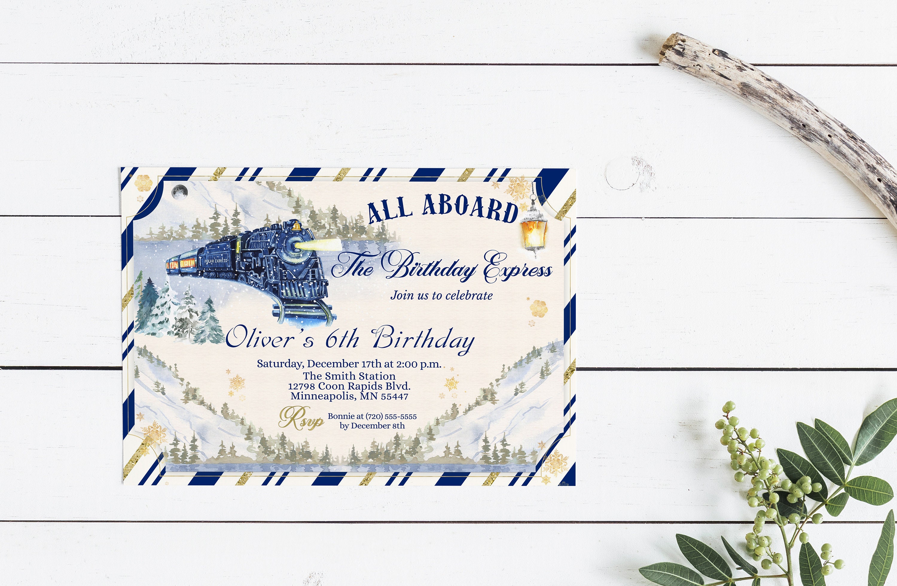 Train Birthday Invitation Editable, Winter Train Invitation, All Aboard ...
