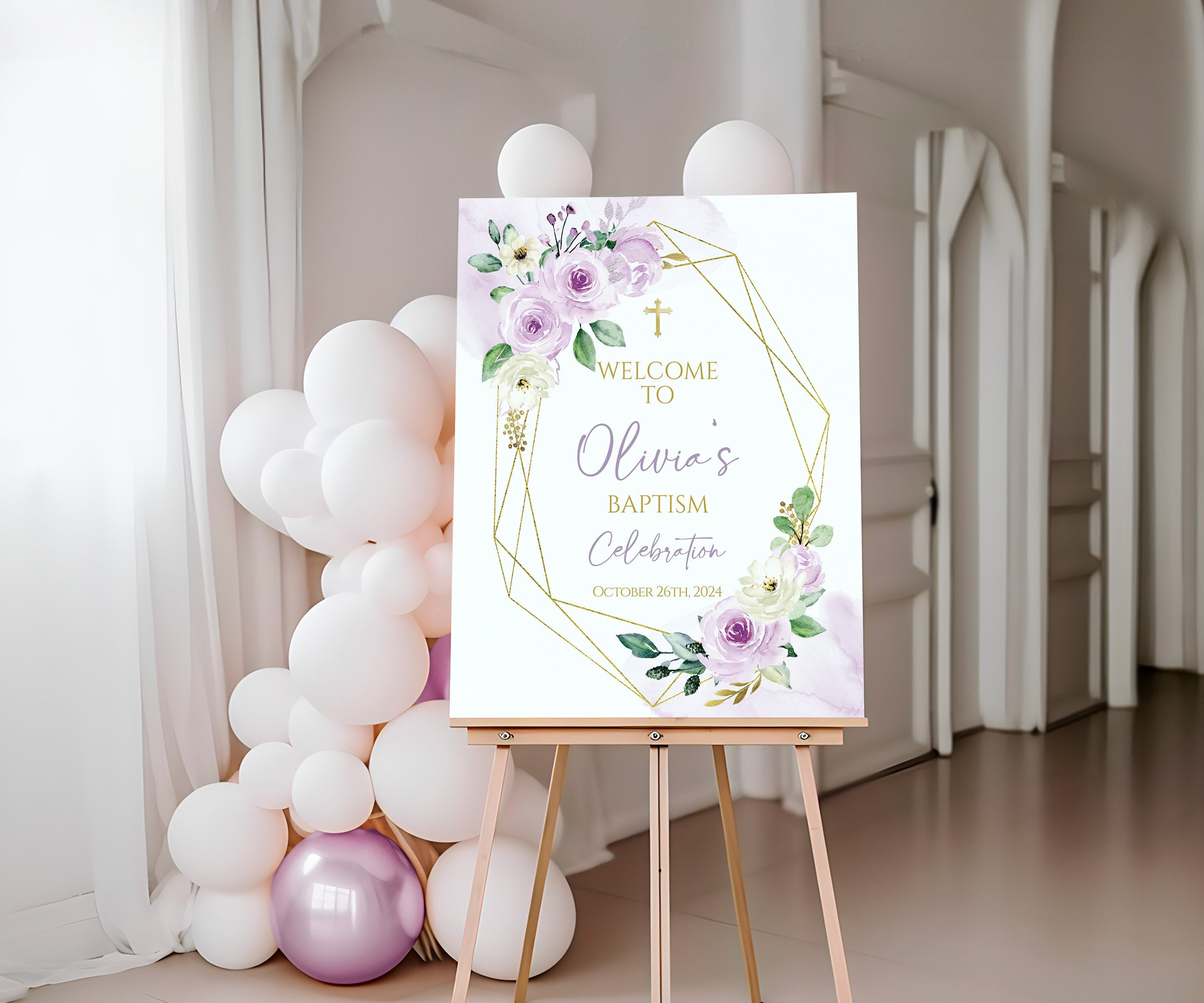 Lilac Floral Baptism Welcome Sign: Editable Corjl Template - Etsy