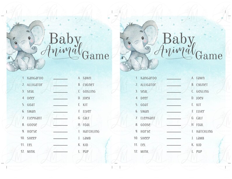 Blue Elephant Baby Shower Game Set Blue Elephant Baby Shower | Etsy