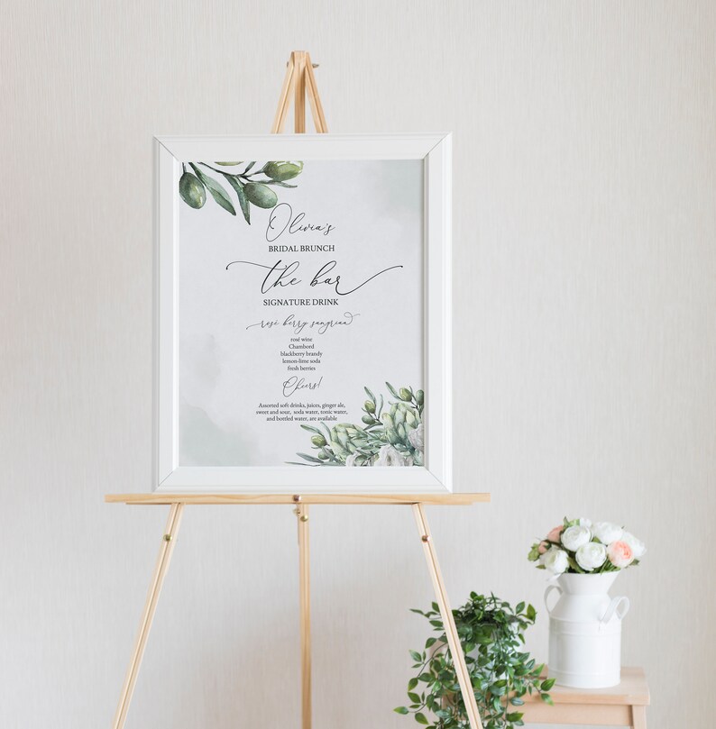 Italian Garden Tuscan Editable Bar Signs, Greenery Editable Sign, White ...