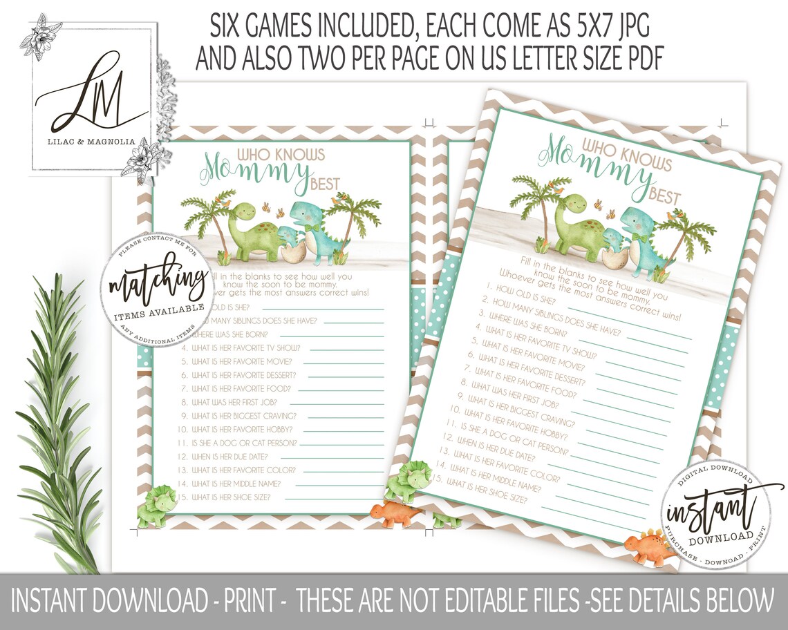 Dinosaur Baby Shower Game Set Baby Dinosaur Baby Shower - Etsy