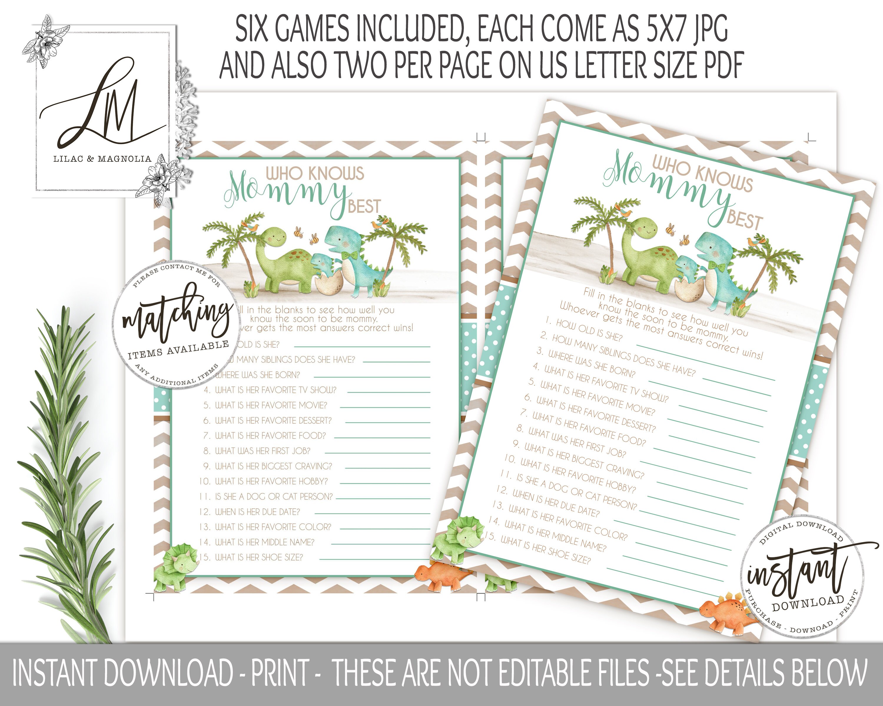 Dinosaur Baby Shower Game Set Baby Dinosaur Baby Shower - Etsy