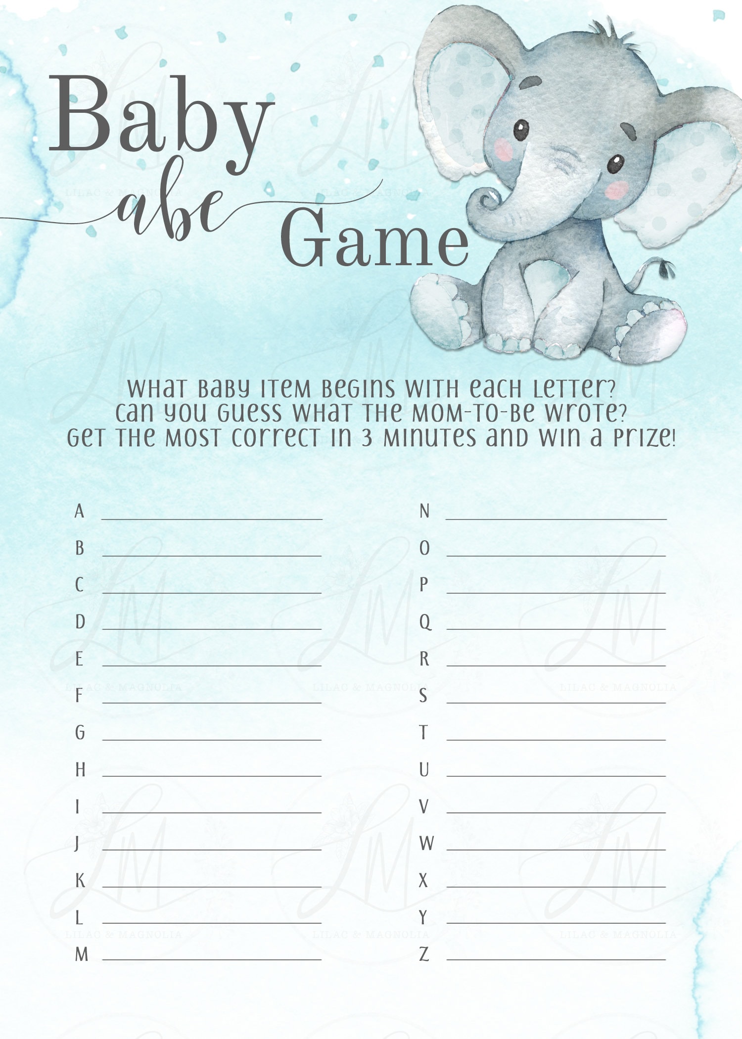 Blue Elephant Baby Shower Game Set Blue Elephant Baby Shower - Etsy