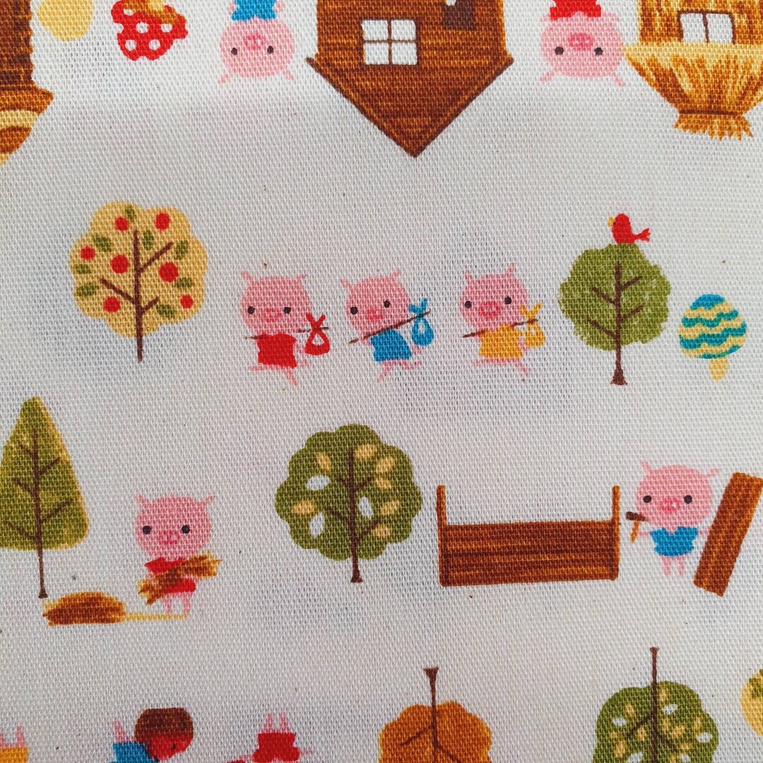 Woven Fabric Three Little Pigs Comso Fabric Small Pattern - Etsy