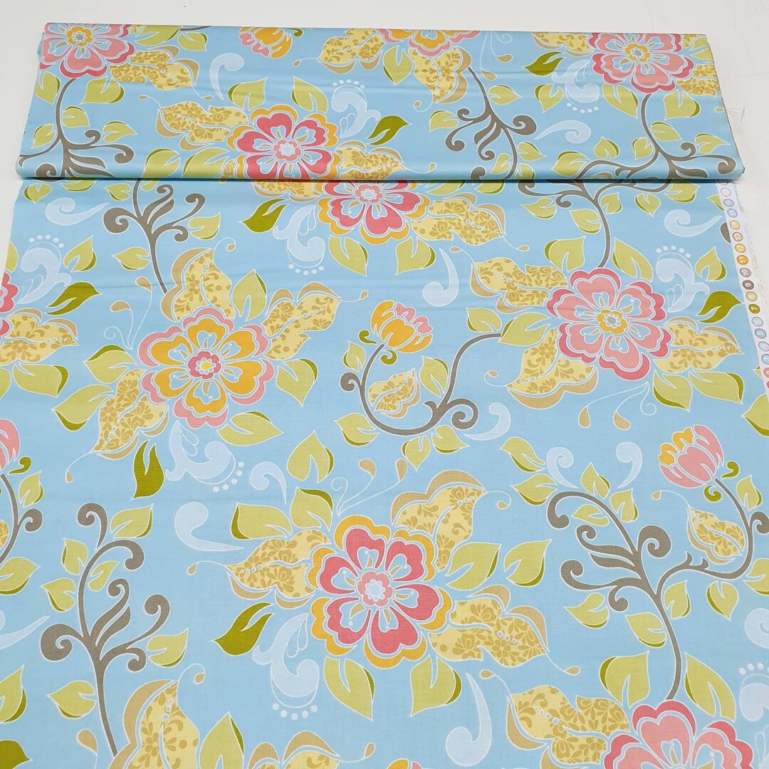 Woven Fabric Priscilla Riley Blake Flowers Colorful - Etsy