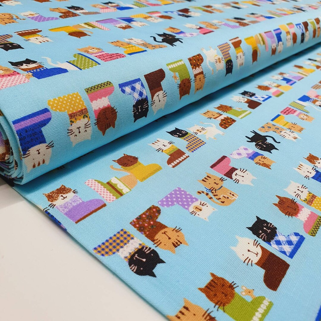 Weaving Cats in Boots Light Blue Comso Fabric Small Patterned - Etsy