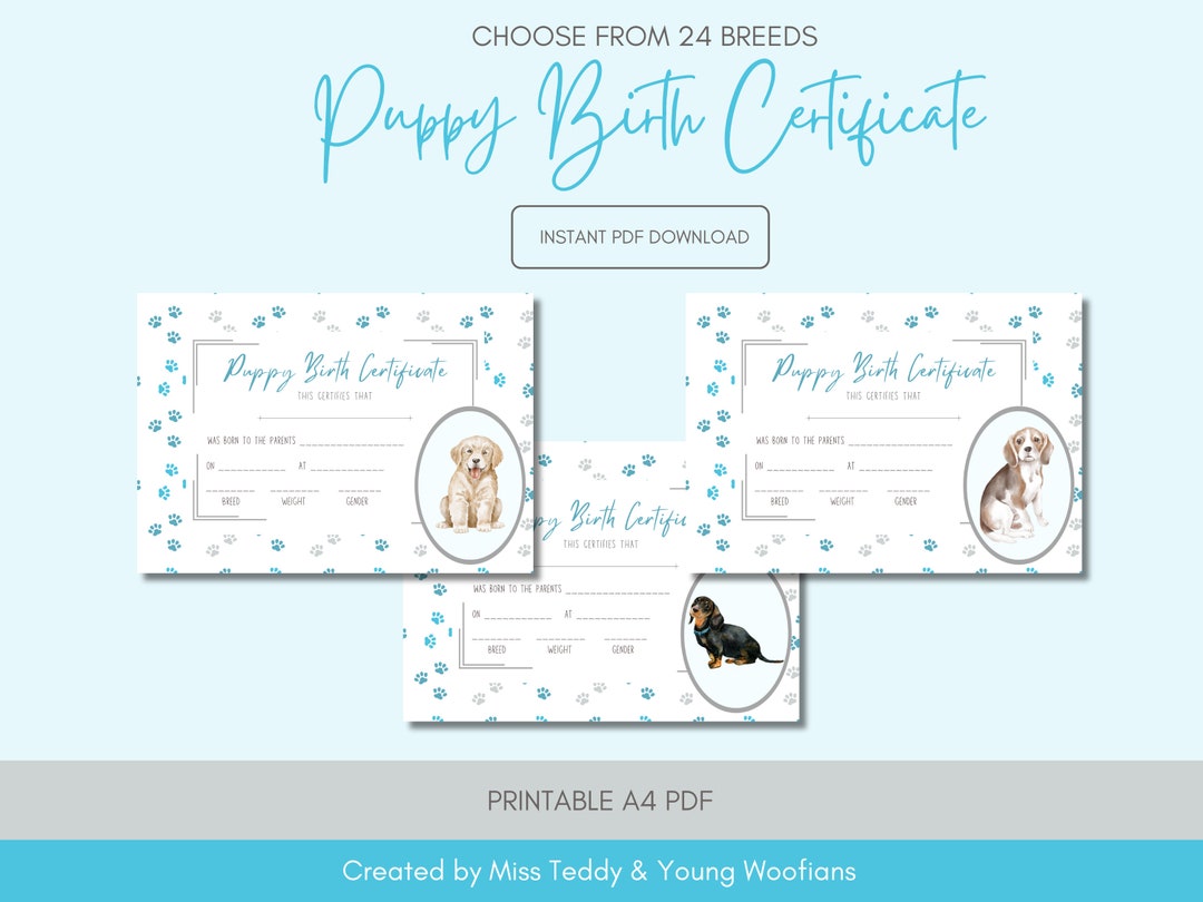 Certificado de nacimiento de cachorro PDF imprimible / Certificado de ...