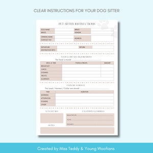 Editable Dog Sitting Instruction Guide Printable Pet Sitter Template ...
