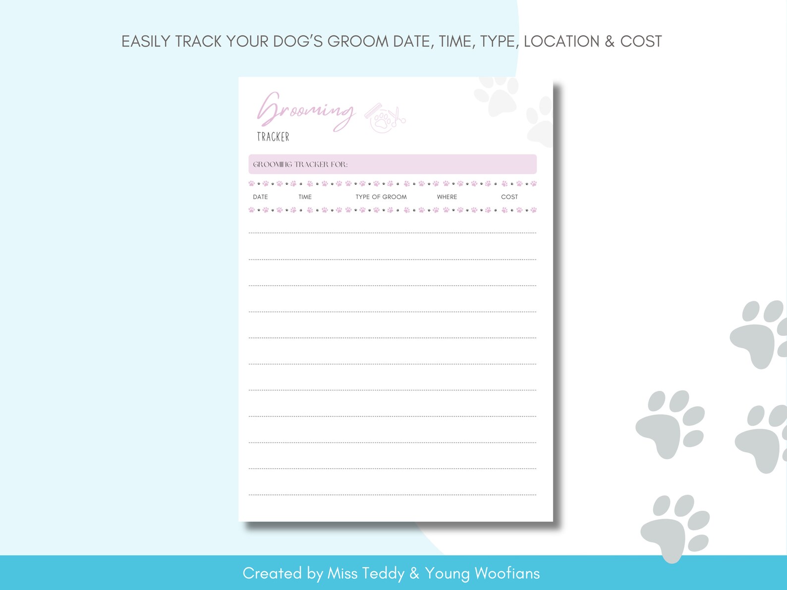 Dog Grooming Record Tracker | Groomer Appointment History Card | Pet ...