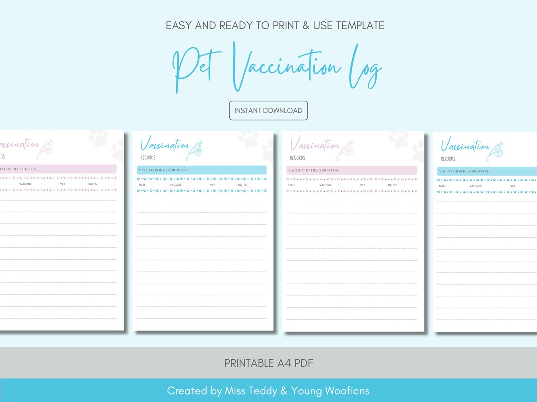 Pet Vaccination Record Form for Dogs, Puppys and Cats | Pet Health ...
