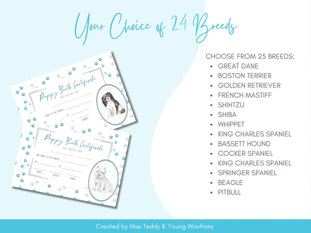 Puppy Birth Certificate Printable PDF | Dog Birth Certificate of Birth ...