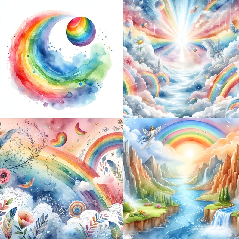 Watercolor Rainbow Digital Paper 30 Designs Watercolor Rainbow ...