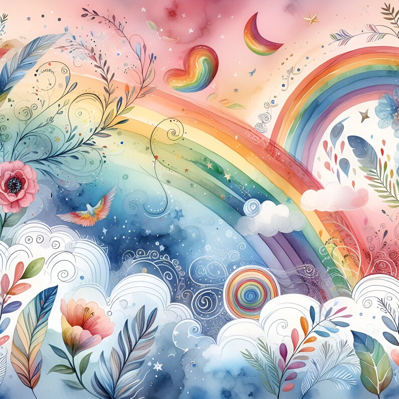 Watercolor Rainbow Digital Paper 30 Designs Watercolor Rainbow ...