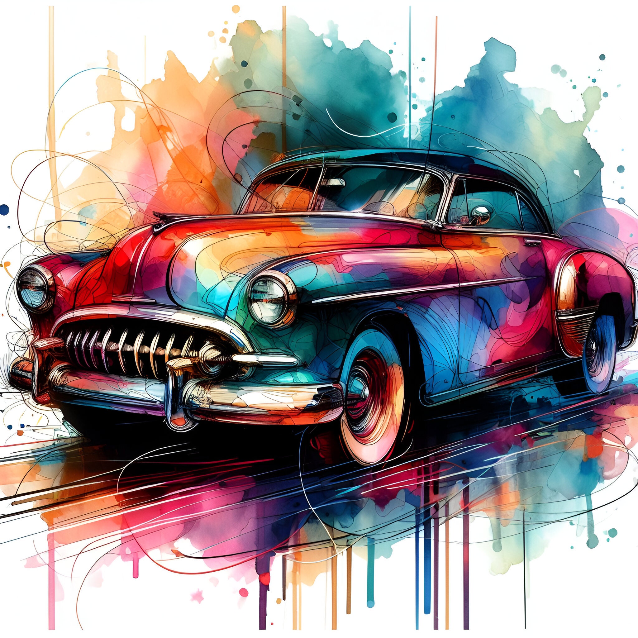 Watercolor Classic Cars Digital Paper 19 Designs Watercolor Classic ...