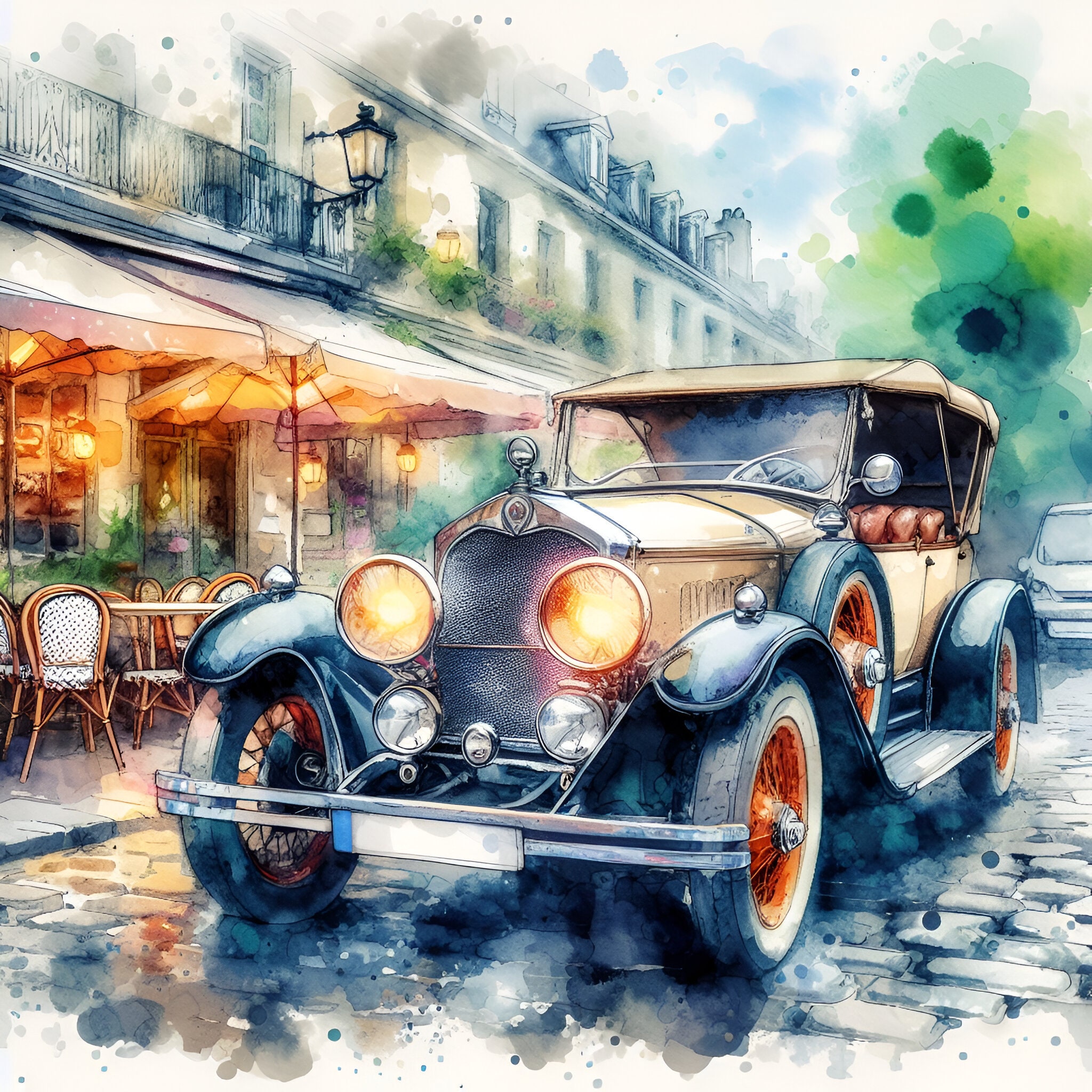 Watercolor Classic Cars Digital Paper 19 Designs Watercolor Classic ...