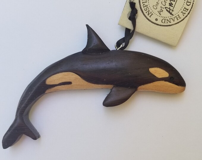 Orca Wooden Ornament Magnet Wood Carving Intarsia Sea Life Christmas ...