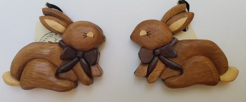 Bunny Ornament Magnet Wood Carving Wooden Intarsia Woodworking Rabbit ...