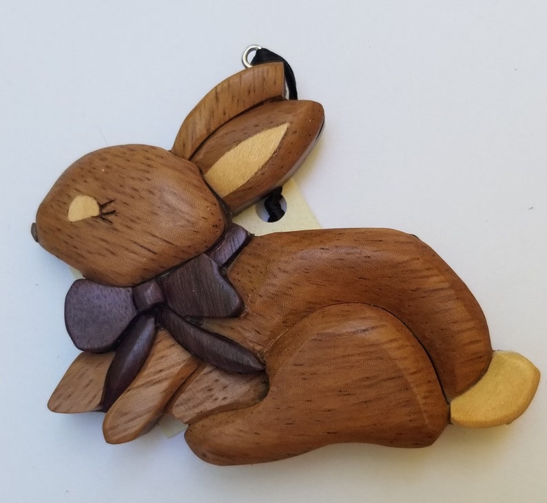 Bunny Ornament Magnet Wood Carving Wooden Intarsia Woodworking Rabbit ...