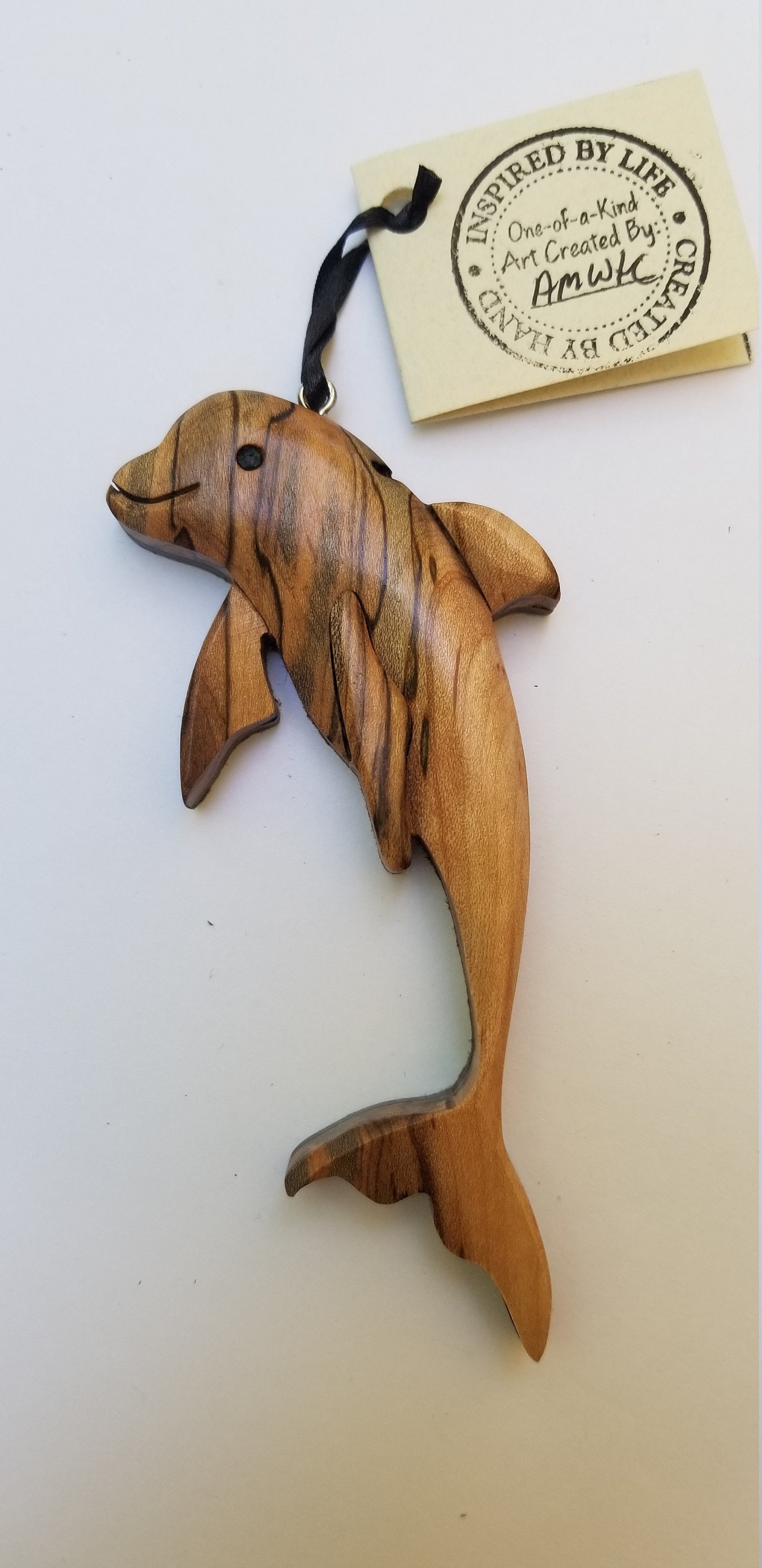 Dolphin Wooden Ornament Magnet Wood Carving Intarsia Sealife Beach ...
