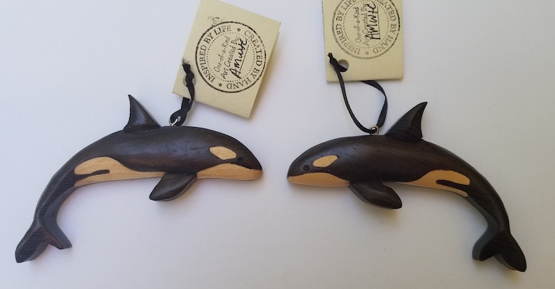 Orca Wooden Ornament Magnet Wood Carving Intarsia Sea Life Christmas ...
