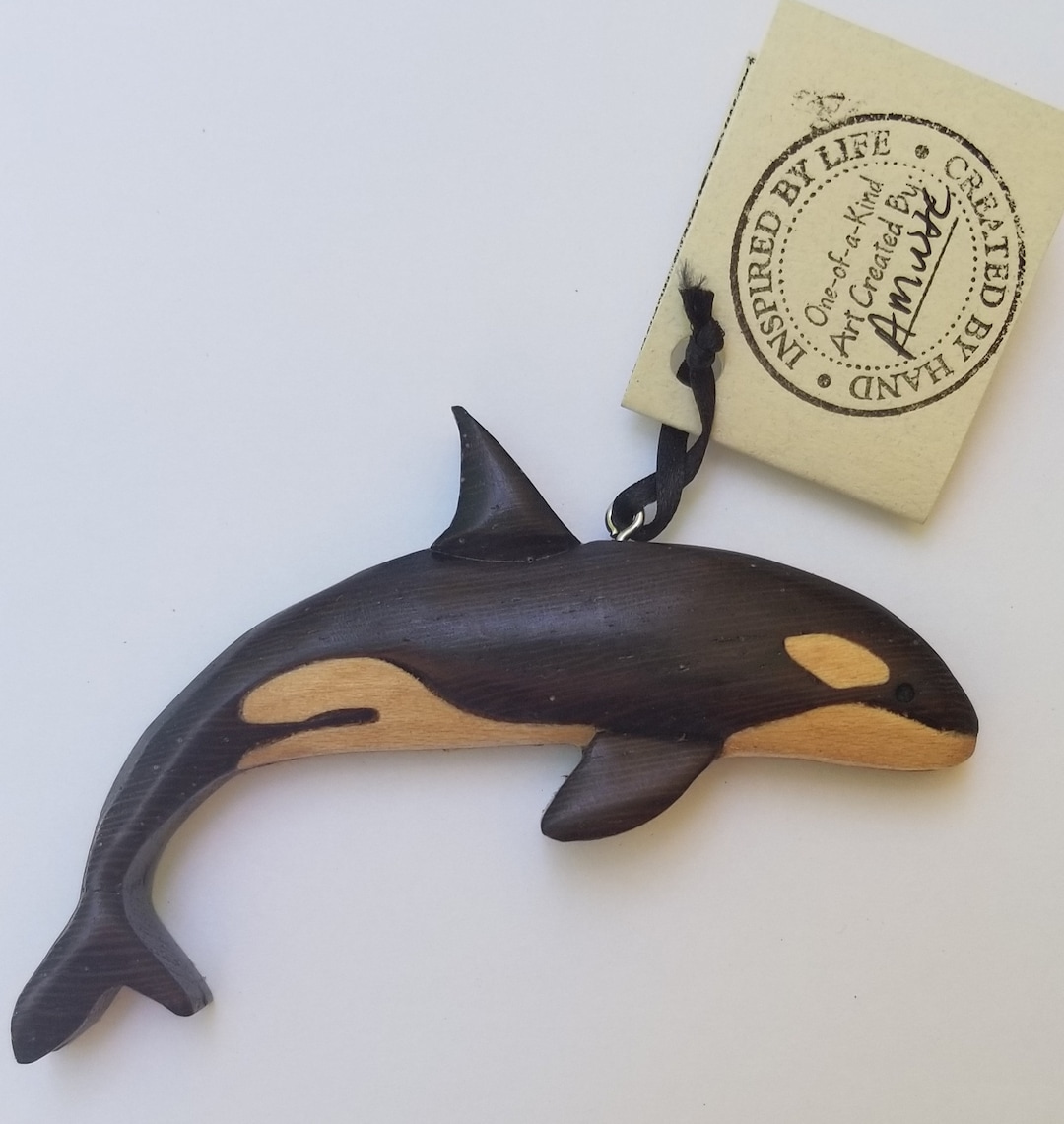 Orca Wooden Ornament Magnet Wood Carving Intarsia Sea Life Christmas ...