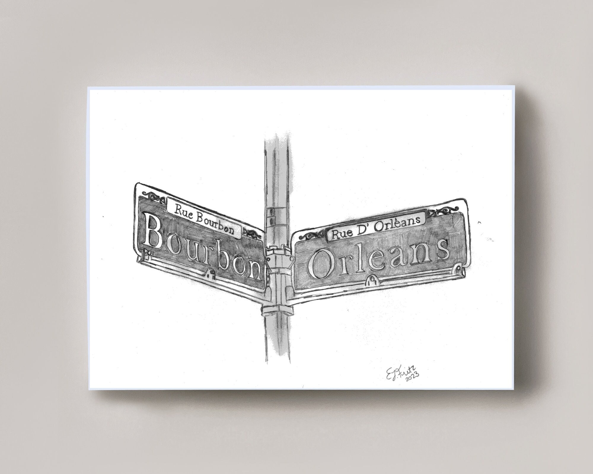 NOLA "bourbon & Orleans" Sign Sketch --- 3 Different Sizes for Download ...