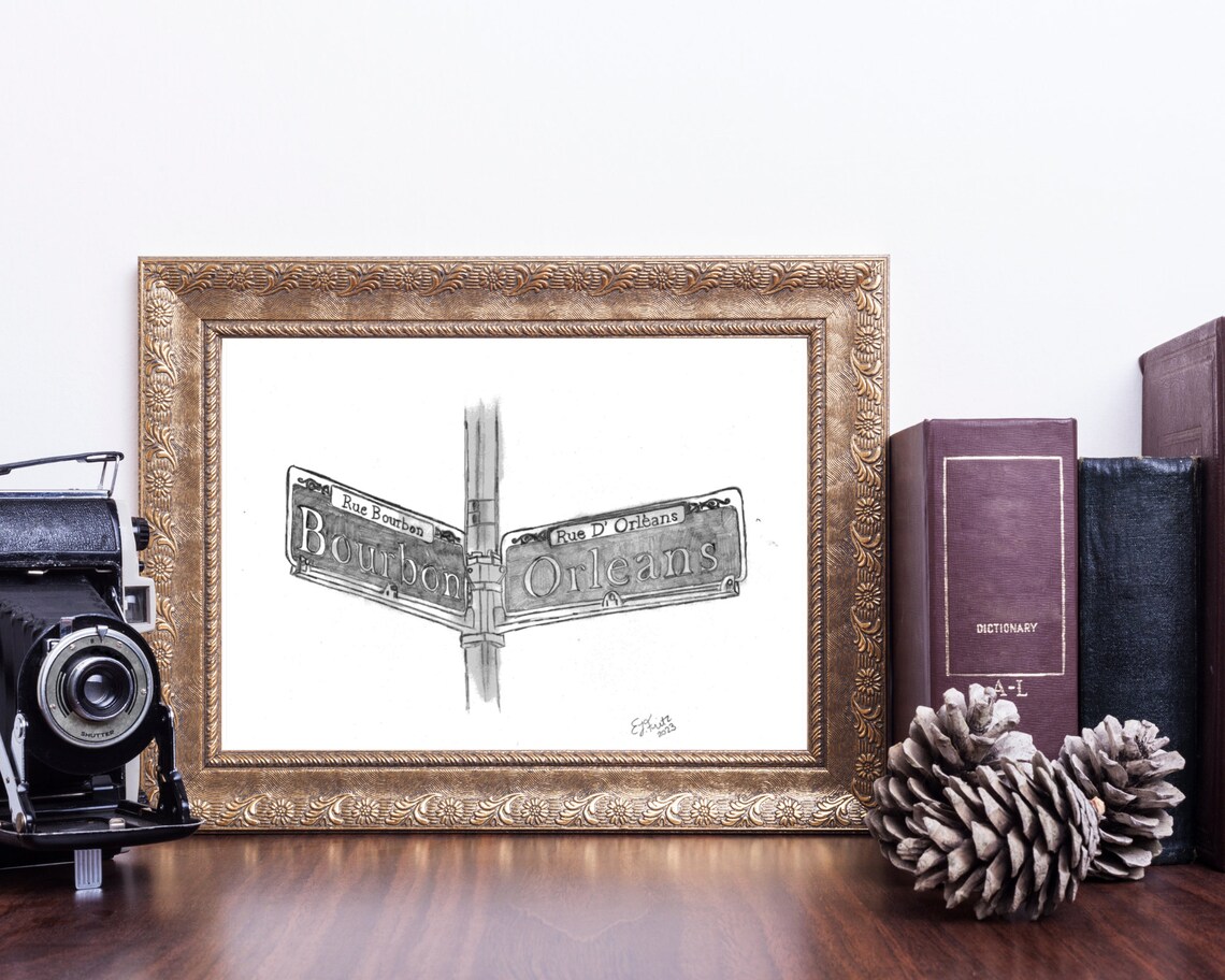 NOLA "bourbon & Orleans" Sign Sketch --- 3 Different Sizes for Download ...