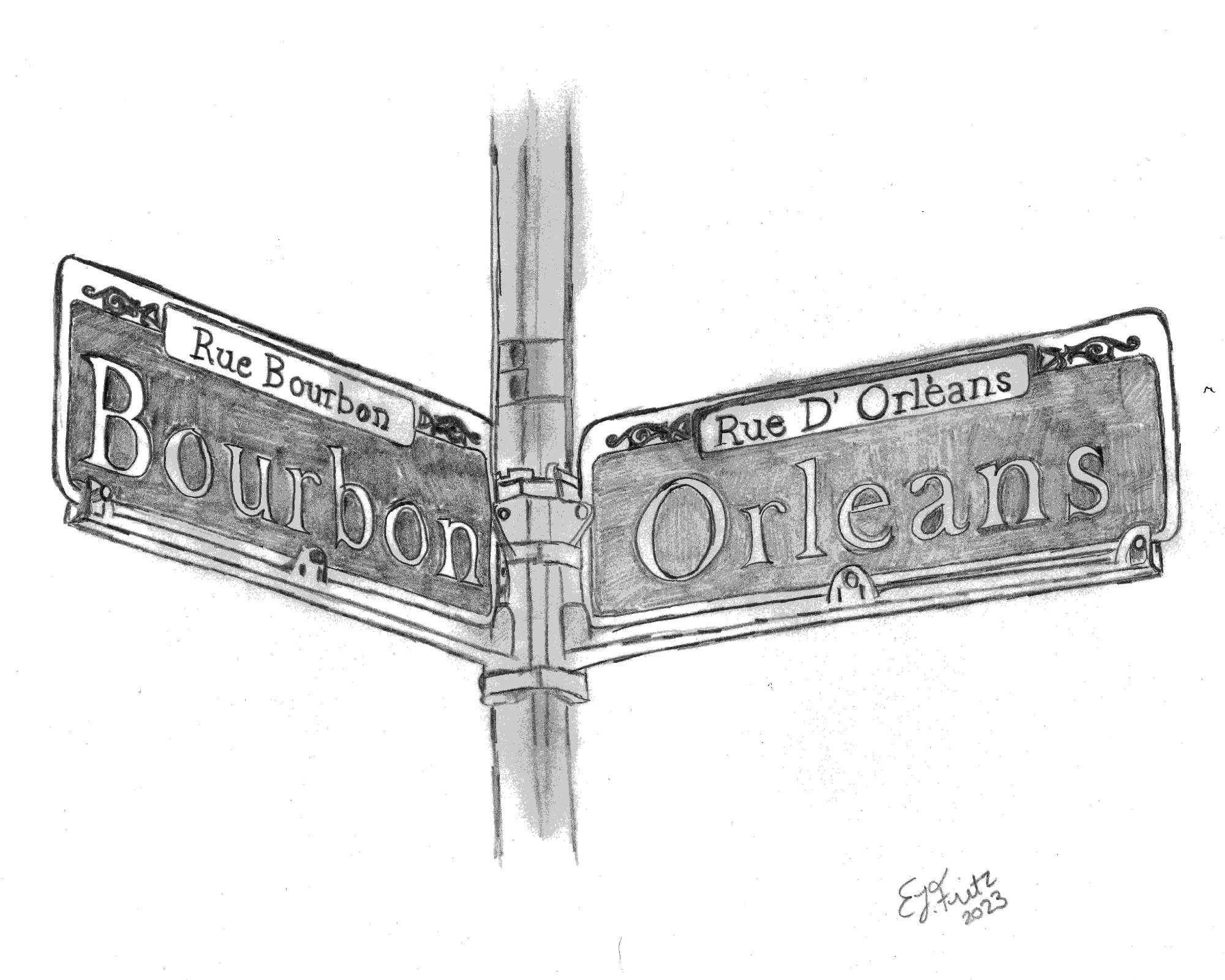 NOLA "bourbon & Orleans" Sign Sketch --- 3 Different Sizes for Download ...