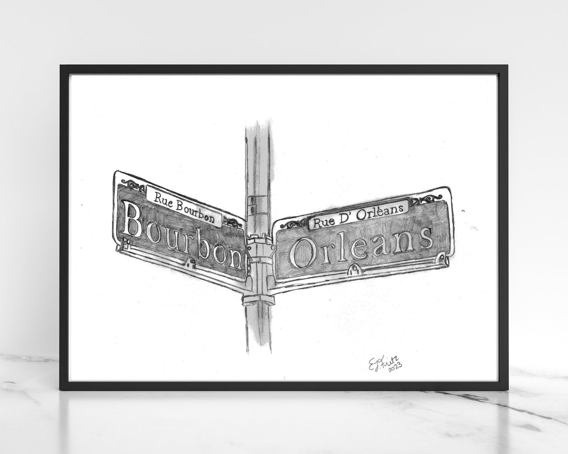 NOLA "bourbon & Orleans" Sign Sketch --- 3 Different Sizes for Download ...
