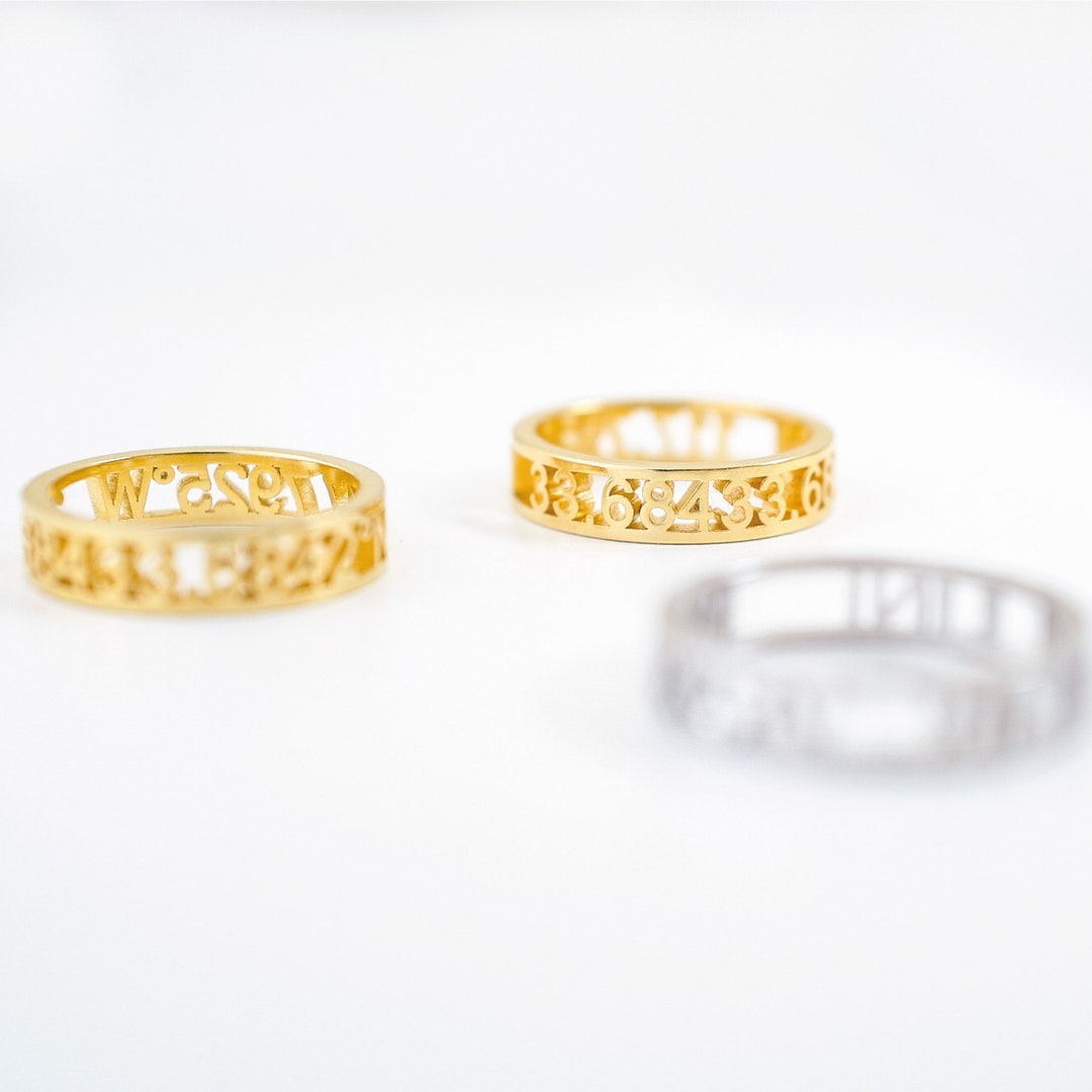 Coordinates Ring • Stacking Personalized GPS Ring • Latitude Longitude ...