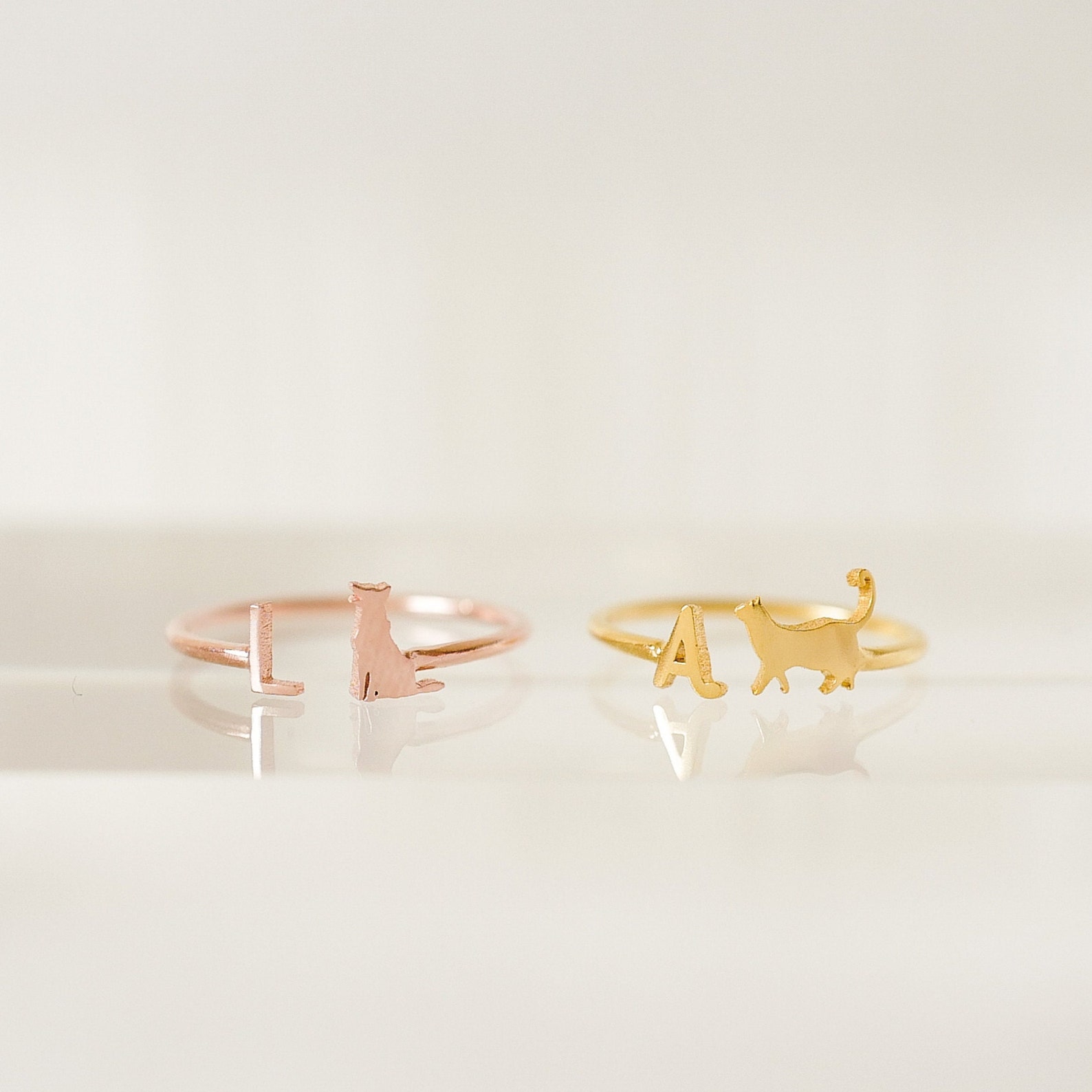 Custom Dog and Cat Ring Family Animal Jewelry Duo Initial - Etsy