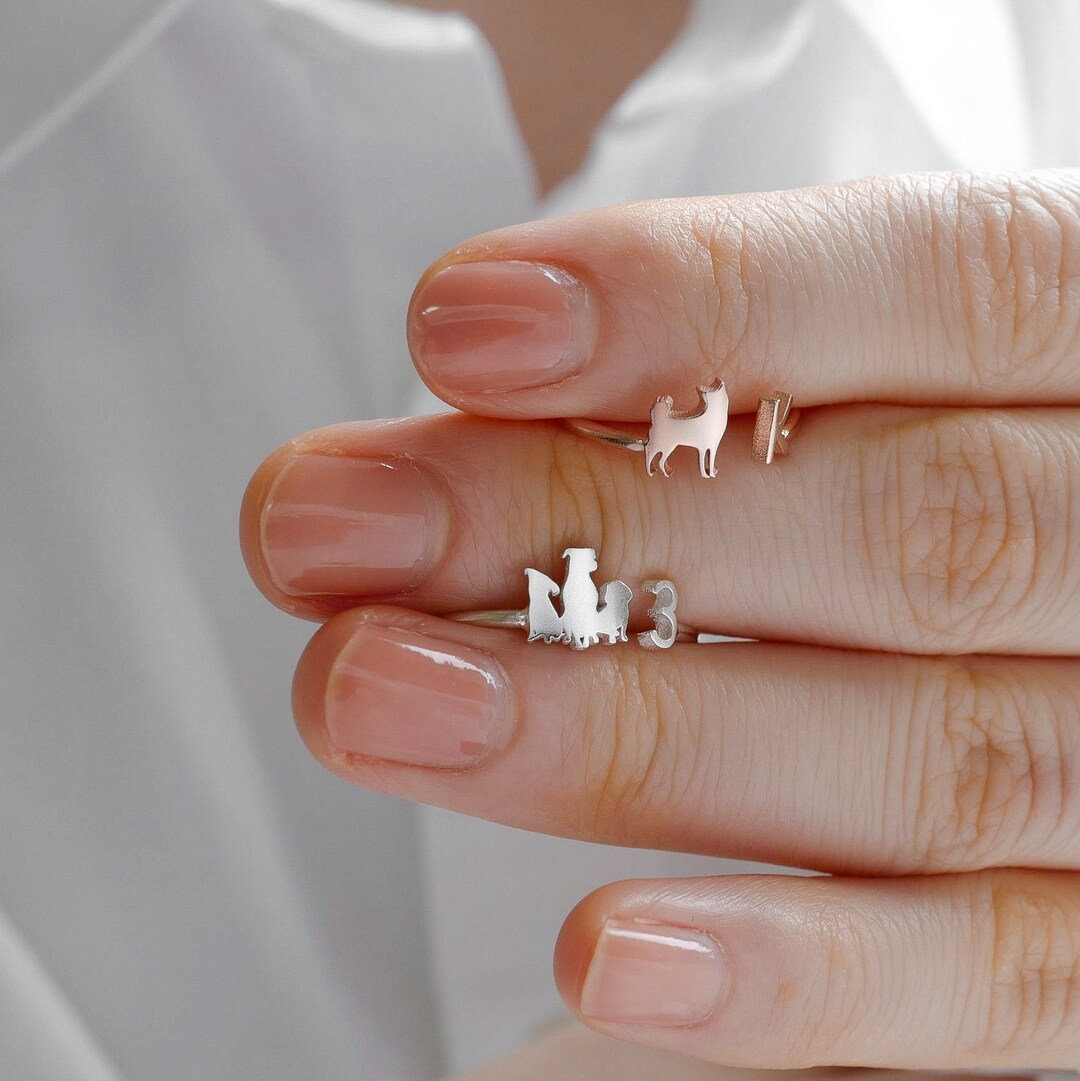Custom Dog and Cat Ring Family Animal Jewelry Duo Initial Pet Ring ...