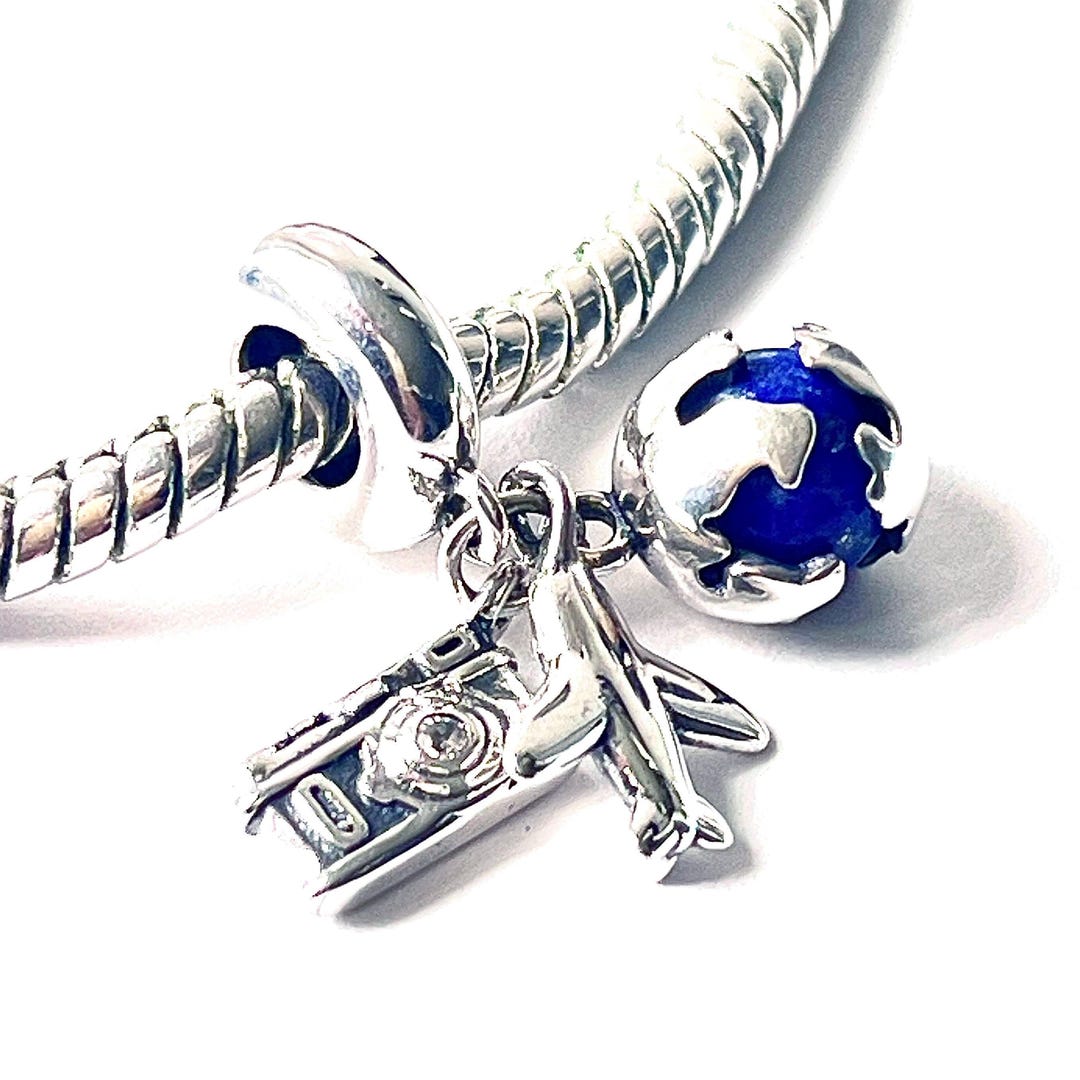 Sterling Silver Travel Charm: Camera & Airplane Pendant for Pandora - Etsy