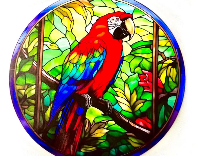 Macaw Stained Glass Window Cling Decal Sticker Vinyl Window Film Artful ...