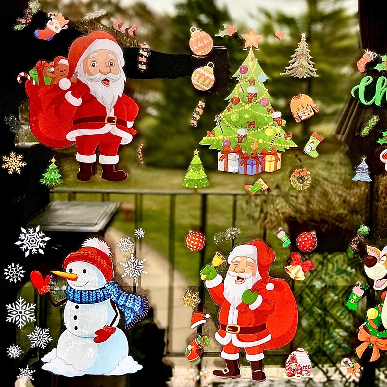 6 Sheets 62 Pcs Christmas Window Stickers for Kids, Festive Window ...