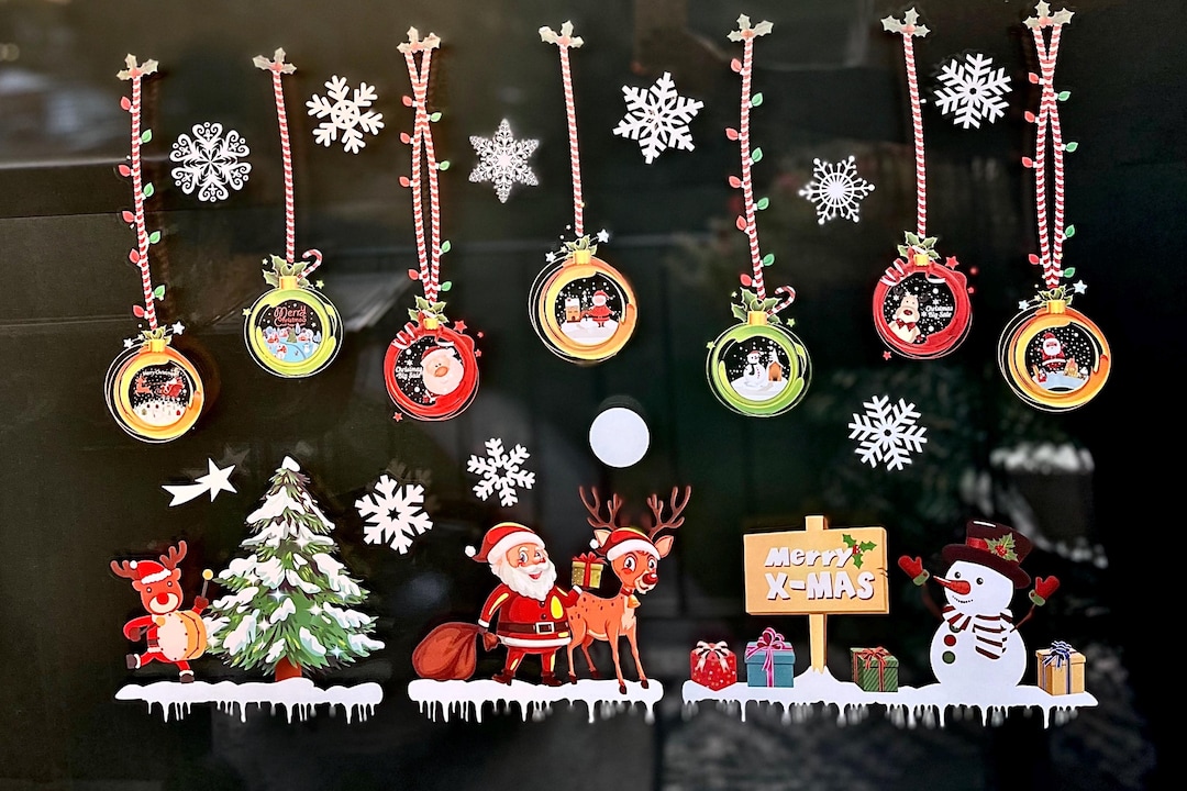 Christmas Tree, Santa Claus, Snowman, Reindeer Window Sticker ...