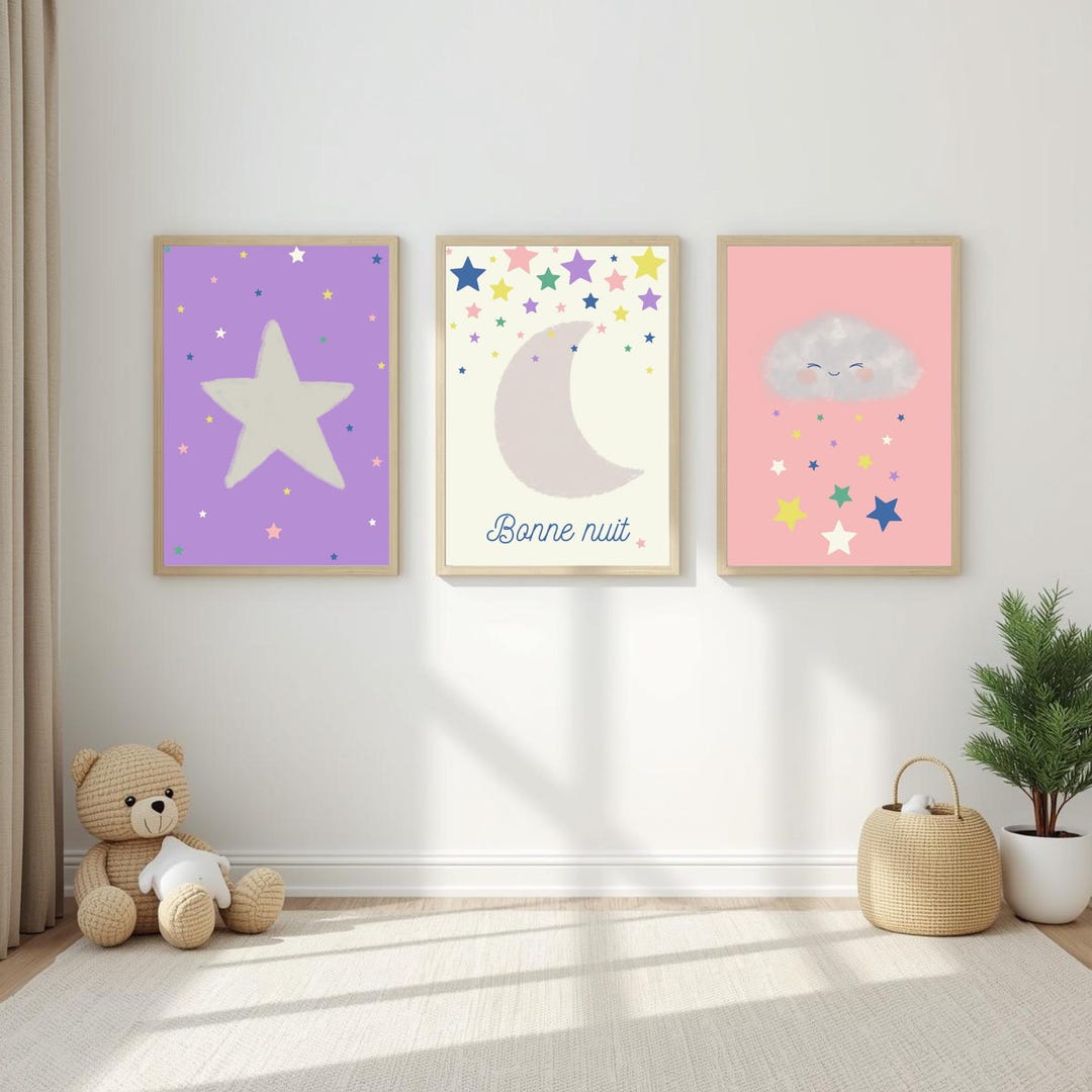Decorative Posters for Children's Rooms – Moon Posters in Purple, Blue ...