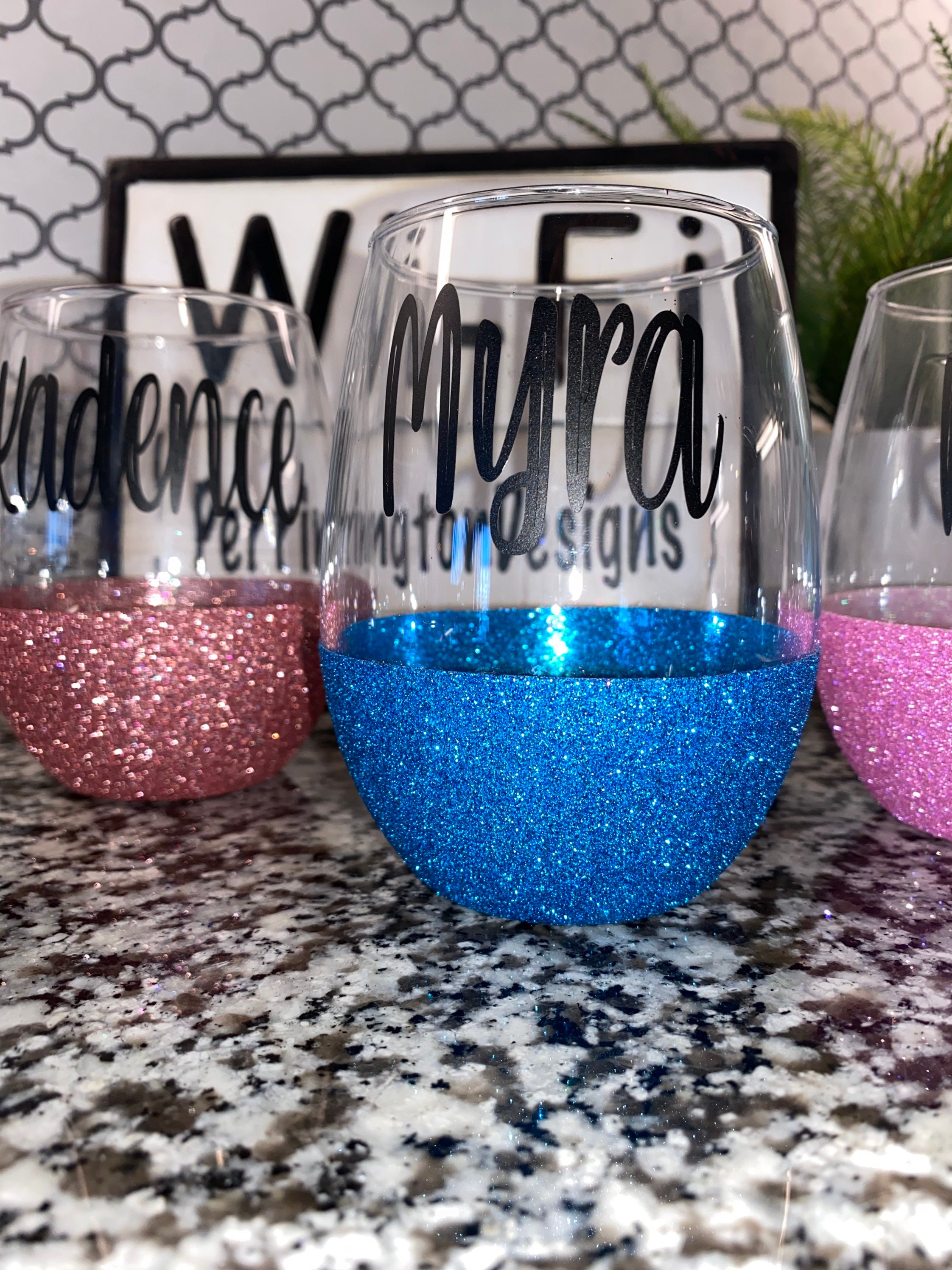 Glitter Stemless Wine Glass Personalizar Con El Nombre Etsy