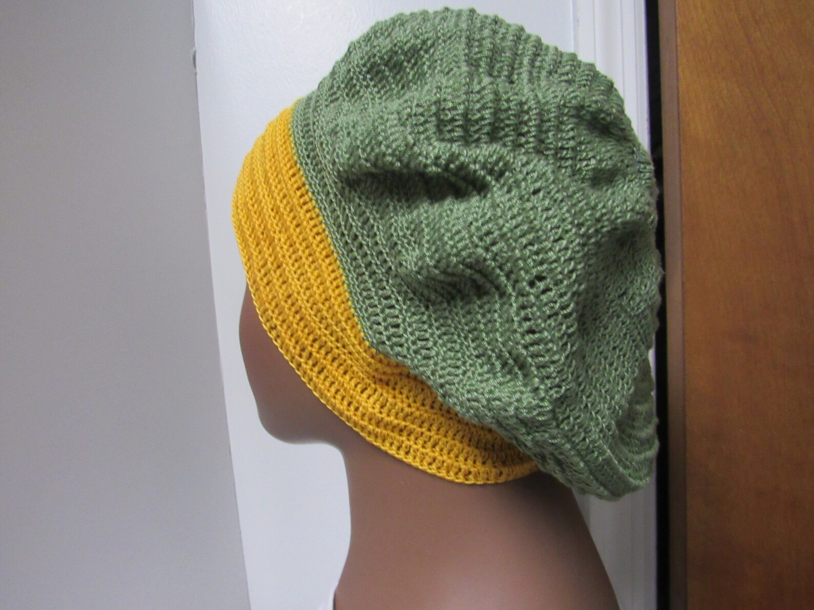 Olive Green and Yellow/gold Crochet Cotton Beret, Handmade Berets ...