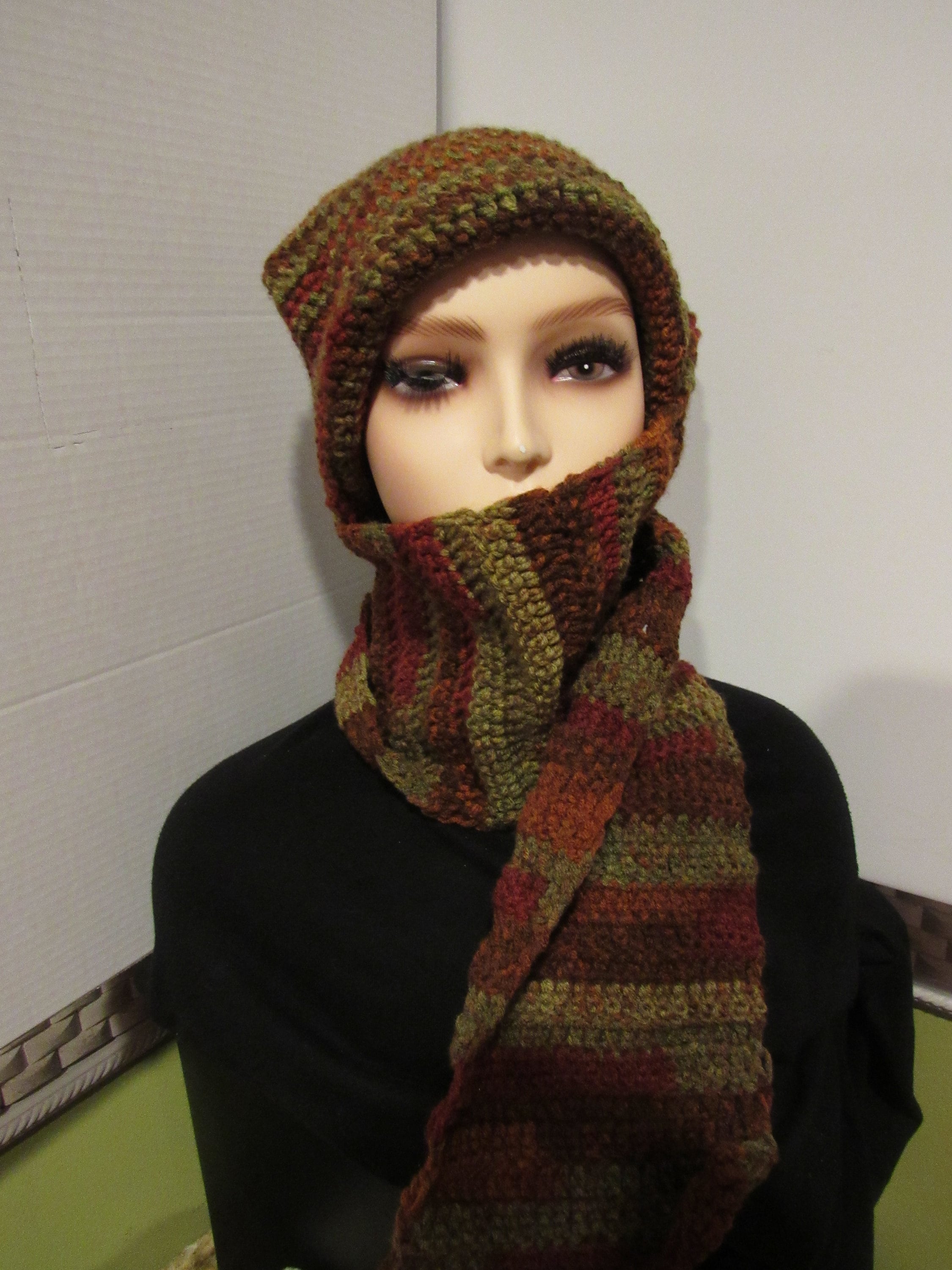 Brown Mixed Scarf Hat Combo, Hat/scarf, Scarf Hat Combo, Hat and ...
