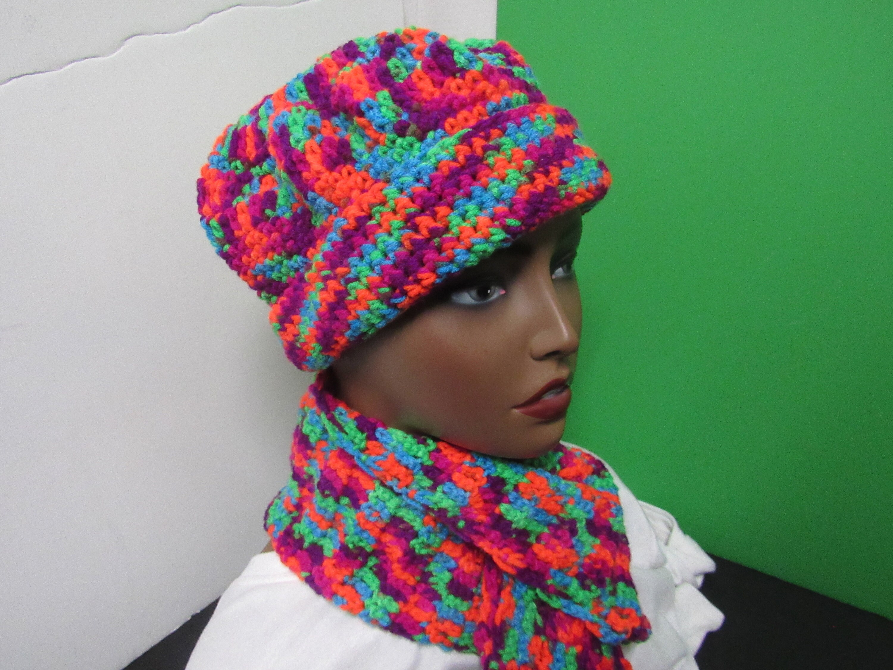 Bright Rainbow Colored Hat and Scarf Set, Winter Hats With Lining ...