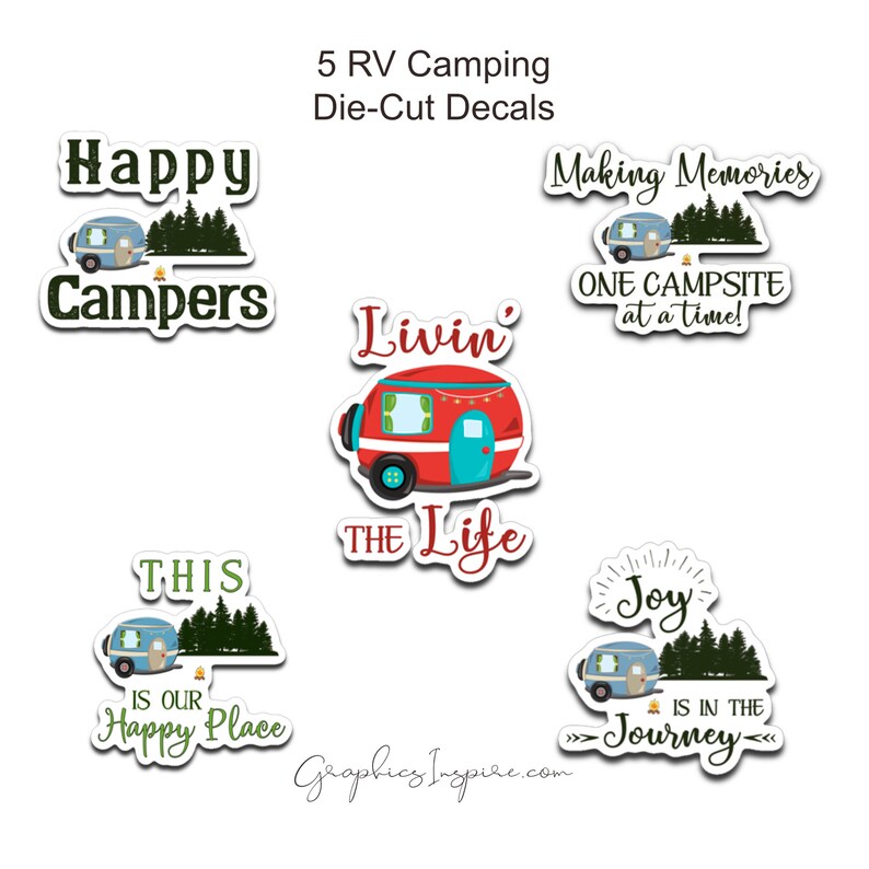 5 RV Camping Die Cut Decals-small Happy Campers Livin the | Etsy