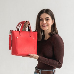 Red Leather Mini Tote Bag: Handmade Crossbody Shoulder Bag - Etsy